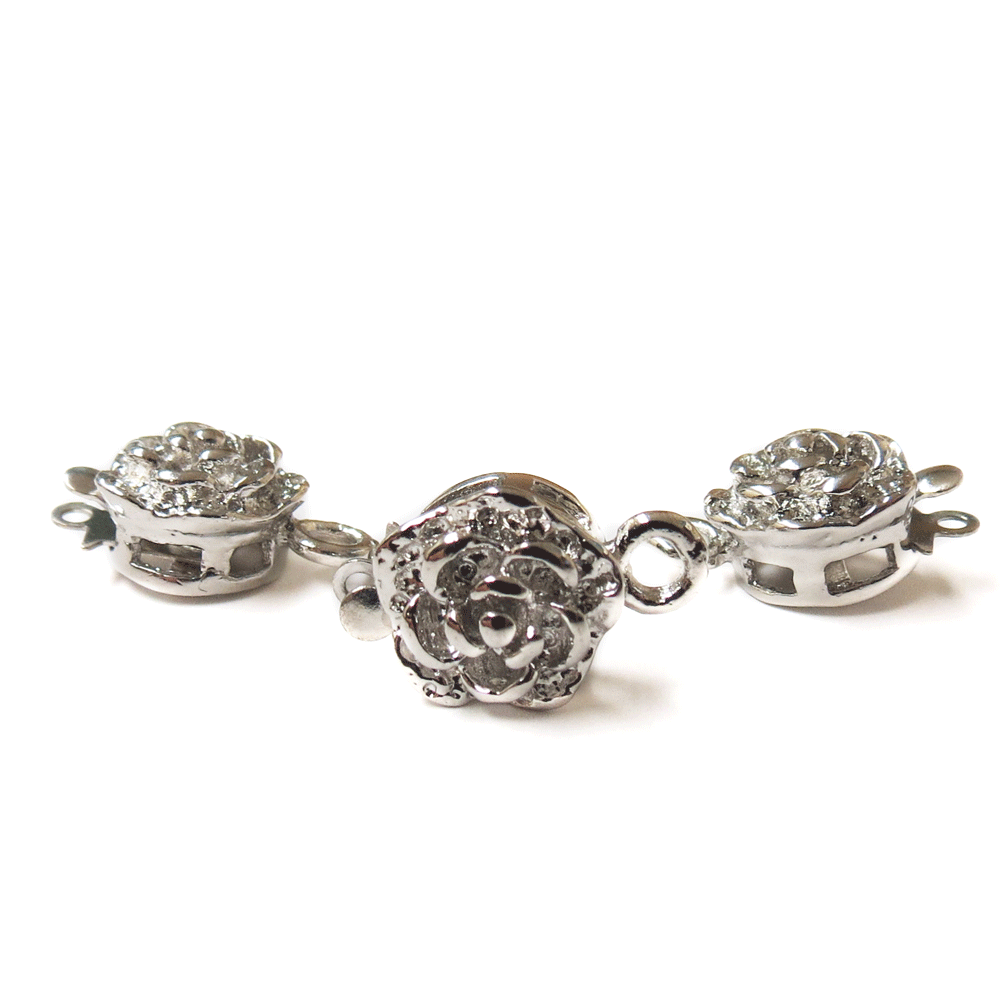 Flower Box Clasp, Platinum Color Brass-10x15mm; 3pcs | Alonso Sobrino